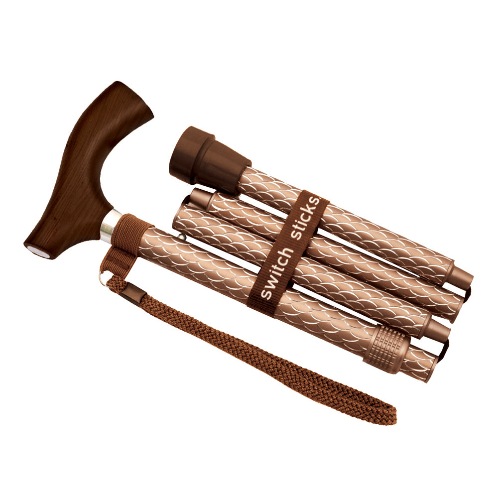 Folding Walking Stick Cane, Engraved Cognac | Switch Sticks – SwitchSticks