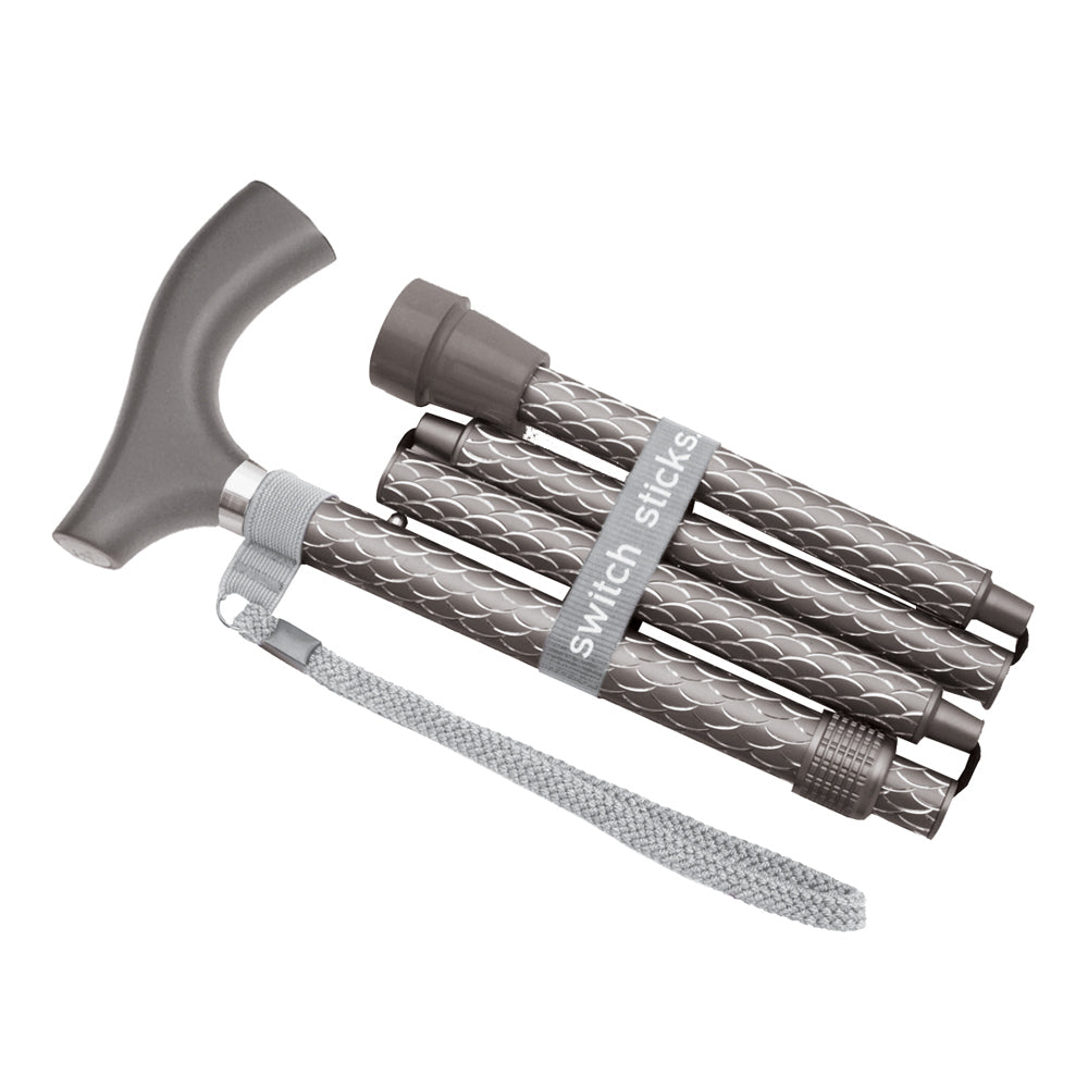 Folding Walking Stick Cane, Engraved Graphite | Switch Sticks ...